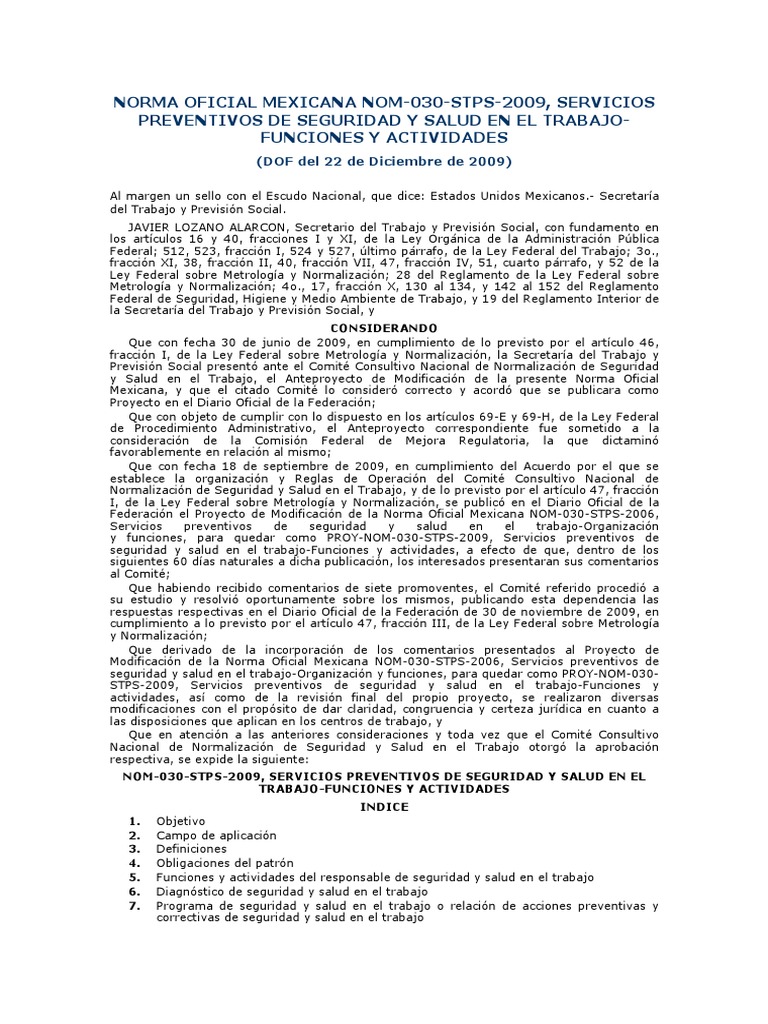 NOM 030 STPS 2009 Servicios de Seguridad y Salud. | PDF | Derecho ...