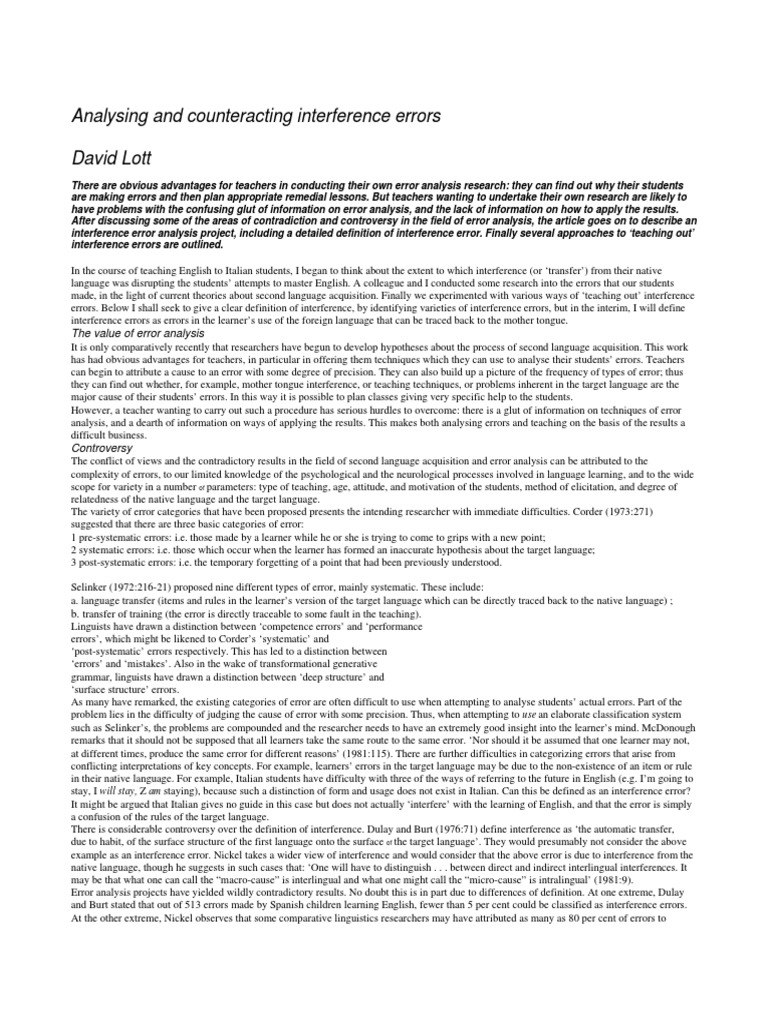3 ... An Article On L1 Interference Errors | PDF | Second Language ...