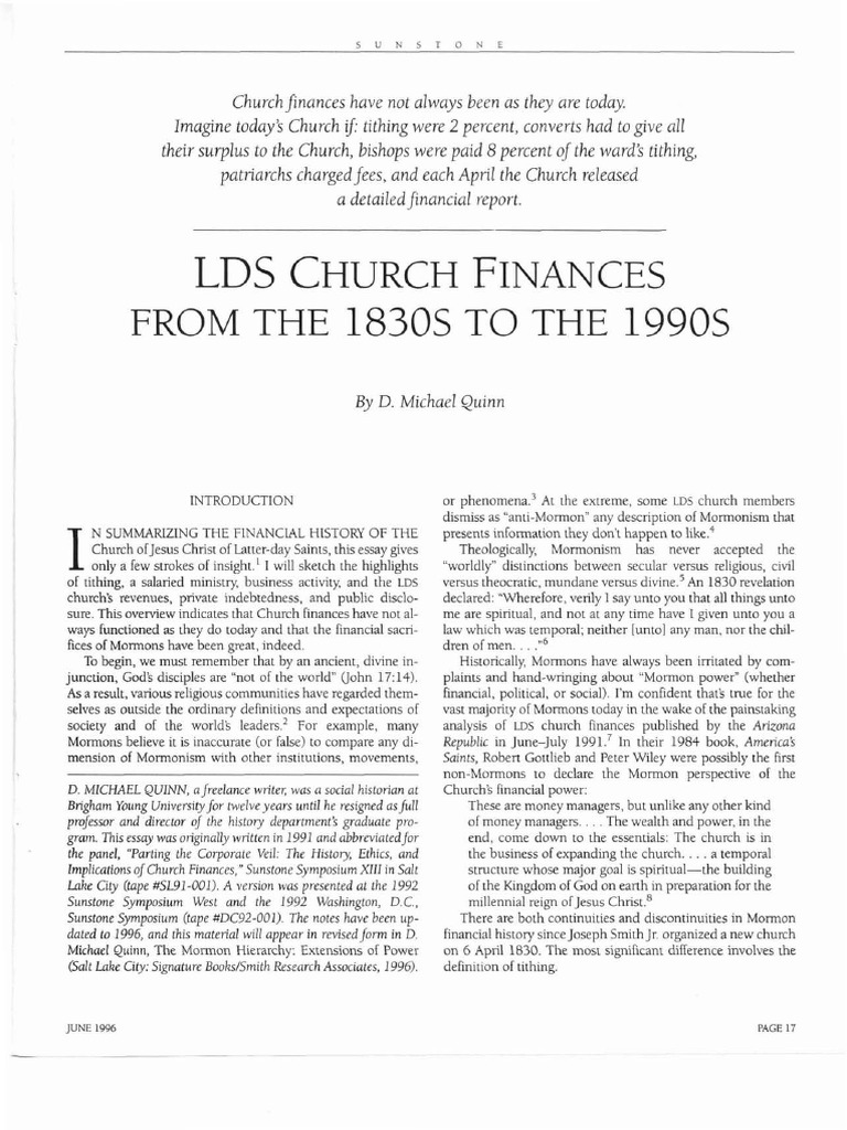 LDS Church Finances From The 1830s To The 1990s | PDF | The Church Of ...