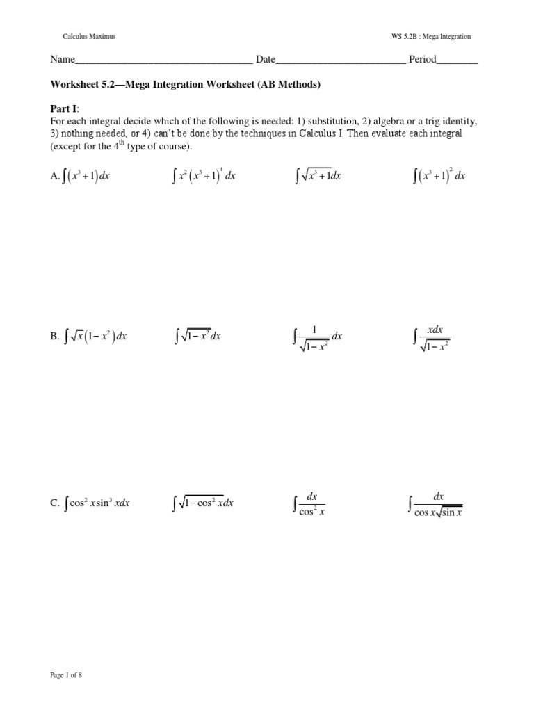 WS 05.2B Mega Integration Practice | PDF | Integral | Differential ...
