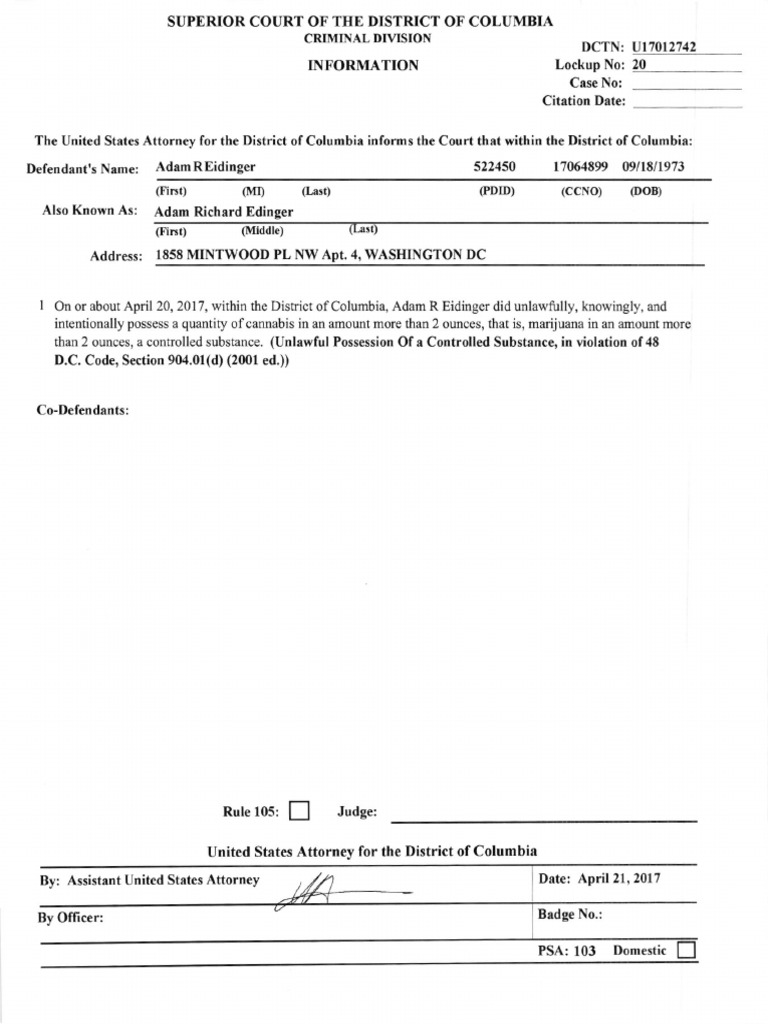 Eidinger, Adam - Charging Documents - April 2017 | Washington ...