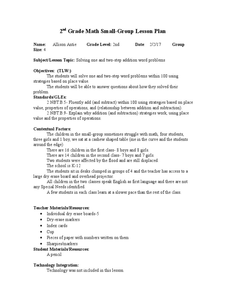 Math Small Group Lesson Plan | PDF | Educational Assessment | Quality ...