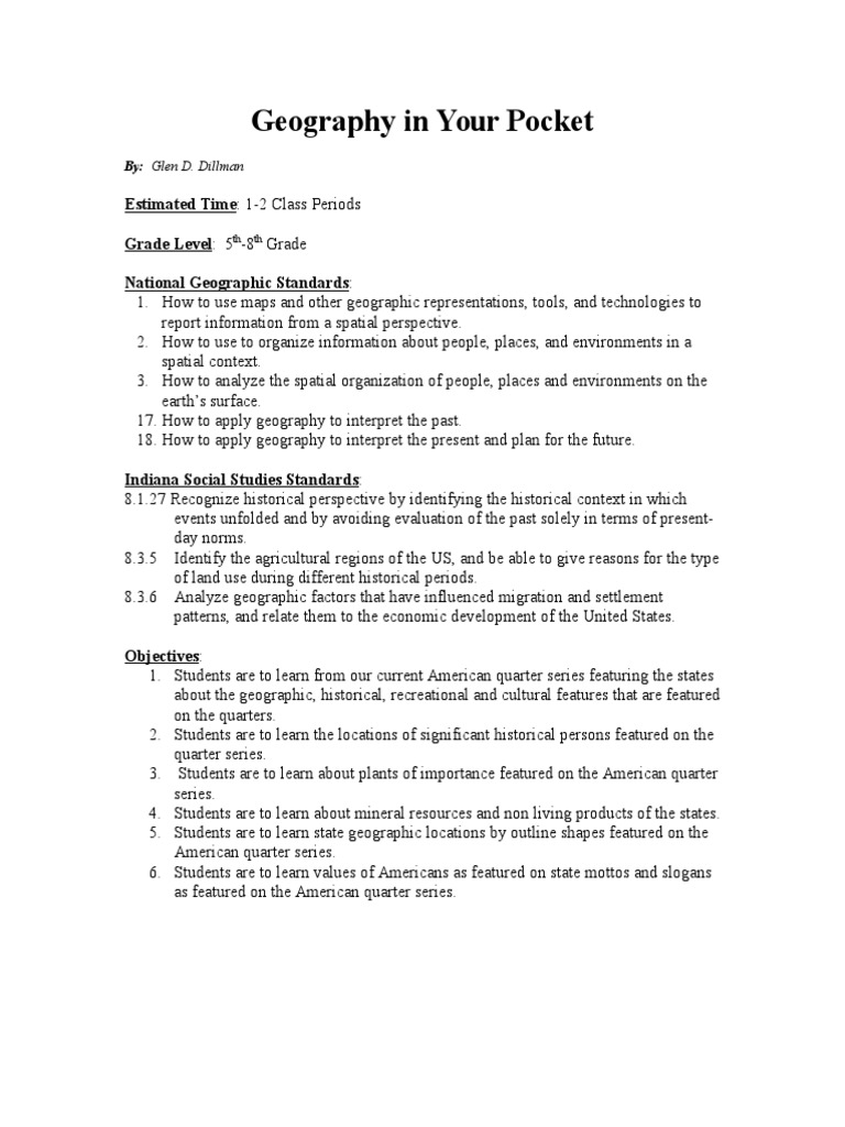 Geography in Your Pocket: Estimated Time: 1-2 Class Periods Grade Level ...