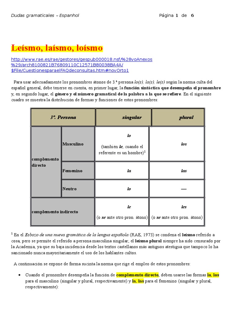 laismo leismo loismo lo | Filología | Lingüística