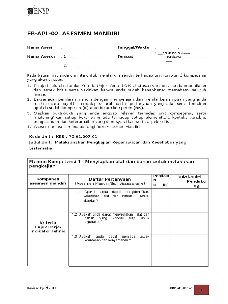 FR-APL-02 Asesmen Mandiri | PDF