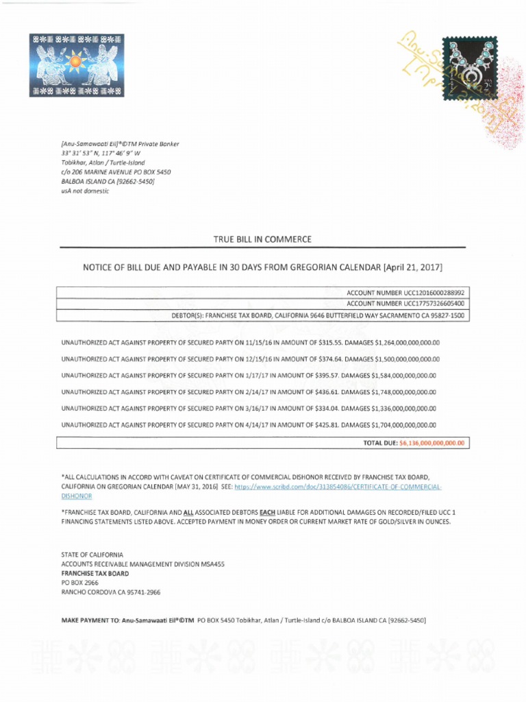 TRUE BILL IN COMMERCE FOR Franchise Tax Board California | PDF ...