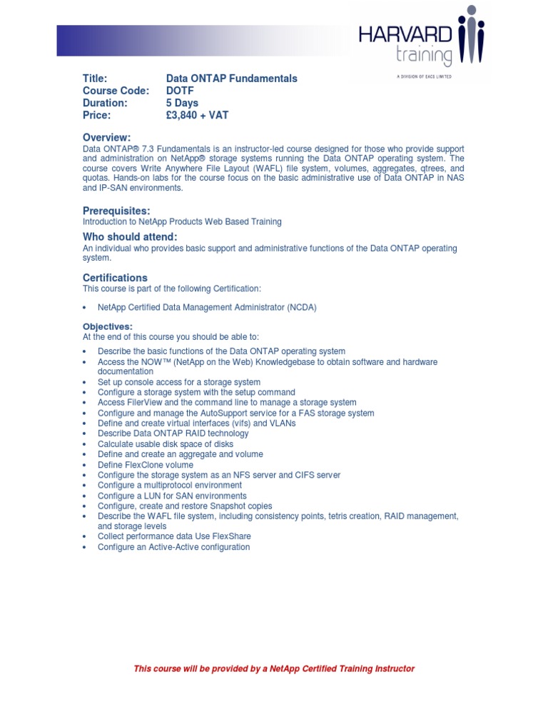 NetApp Data On Tap Course Overview | PDF | Computer Hardware ...