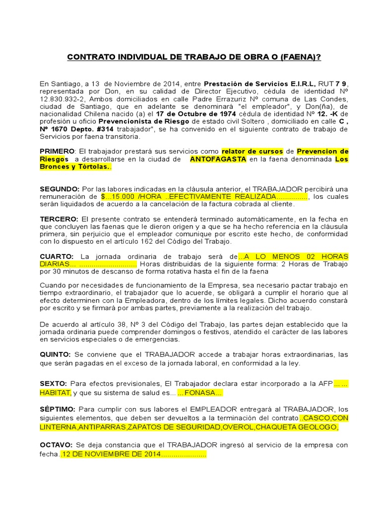 Contrato Faena P | PDF | Derecho laboral | Gobierno