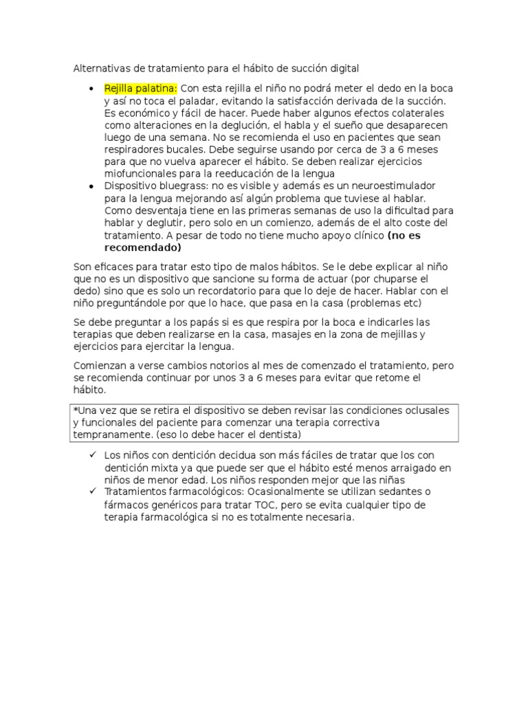 Alternativas de Tratamiento para El Hábito de Succión Digital | PDF