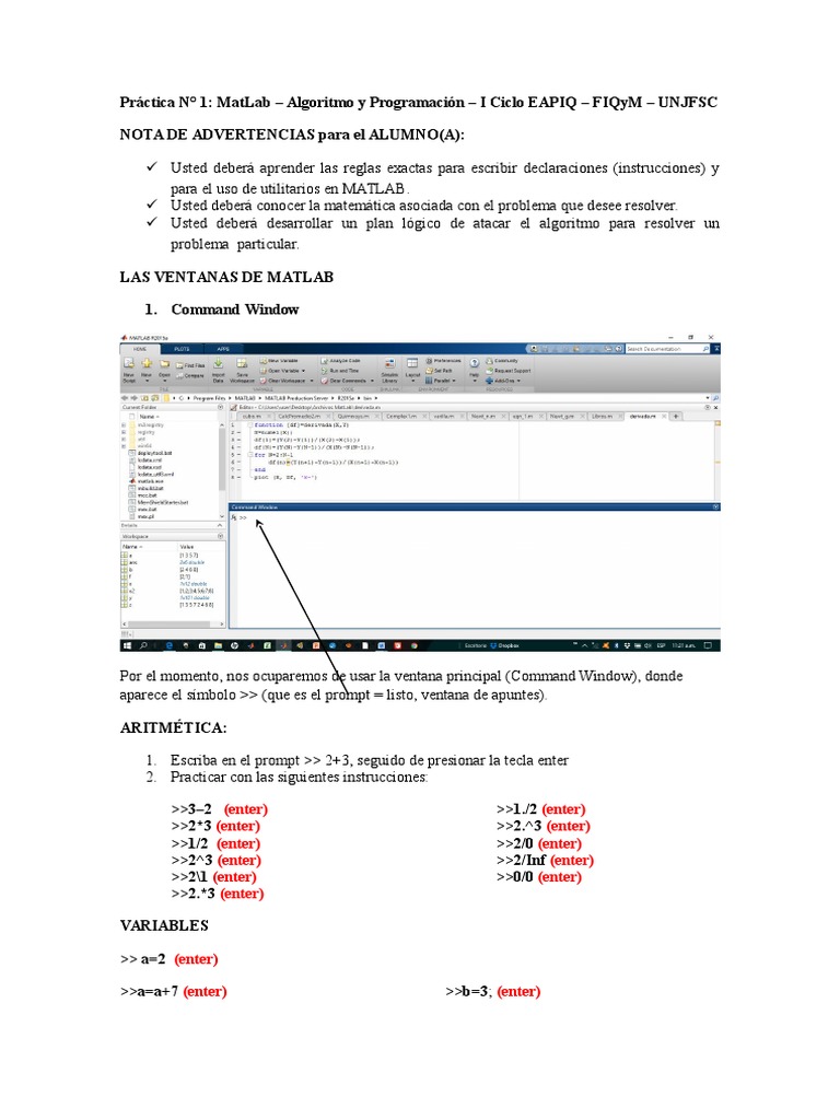 Práctica #1 Algoritmo y Programación Con MatLab | PDF | Algoritmos | Matriz (Matemáticas)