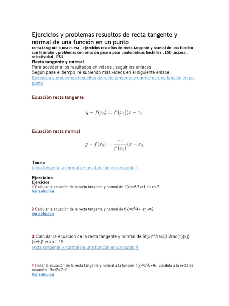 Ejercicios de recta tangente y normal | PDF | Tangente | Línea (geometría)