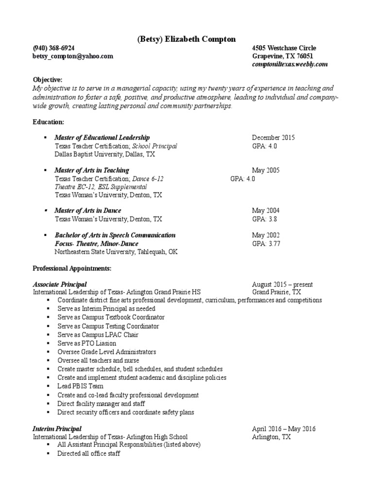 Betsy Elizabeth Compton Resume | PDF | Teachers | Secondary School