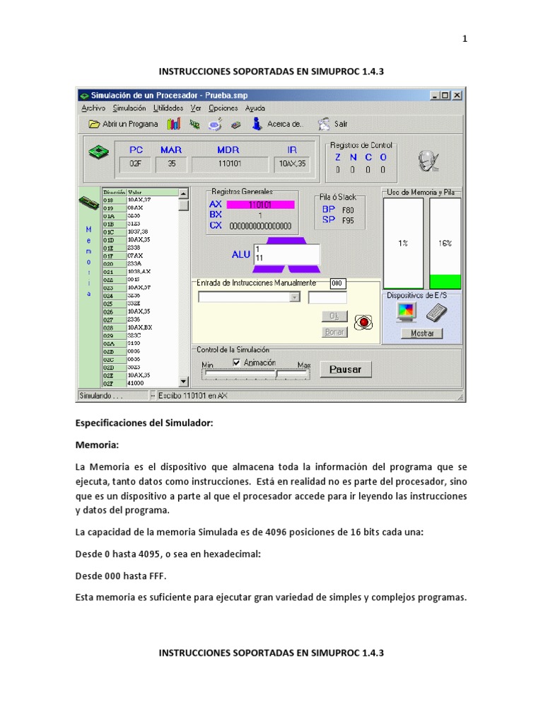 Instrucciones Soportadas en Simuproc 1 | PDF | Poco | Unidad Central de ...