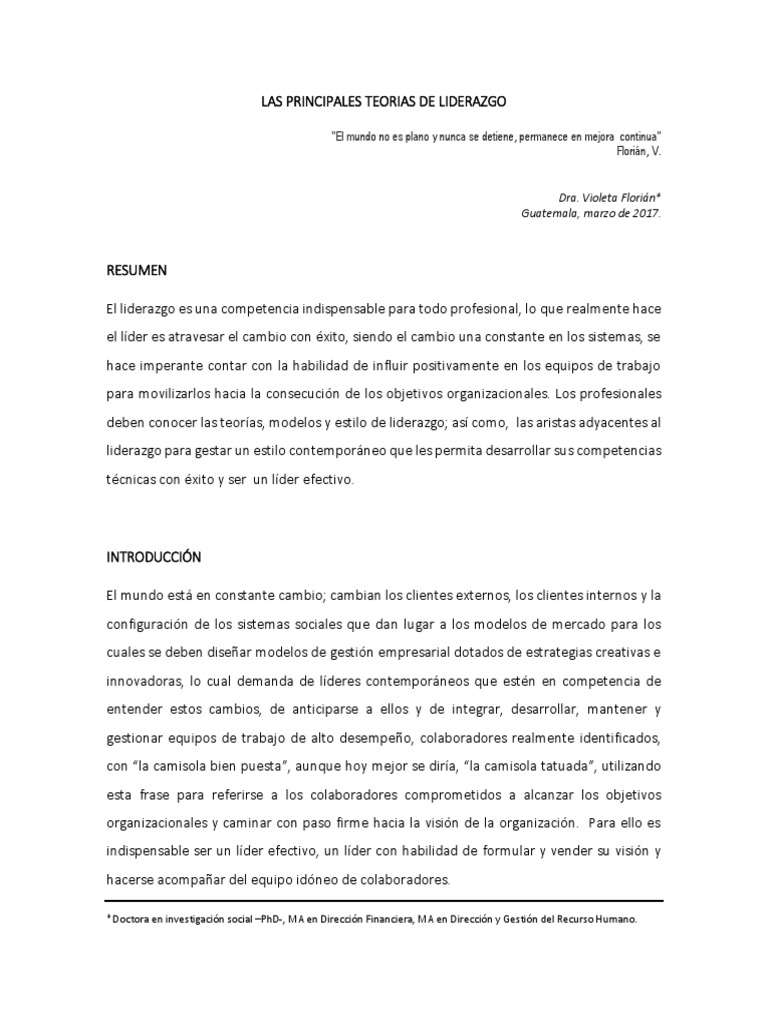 Florian, Violeta - Las Principales Teorias de Liderazgo, Artículo ...