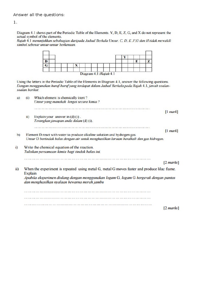 Chemistry Periodic Table Exam | PDF