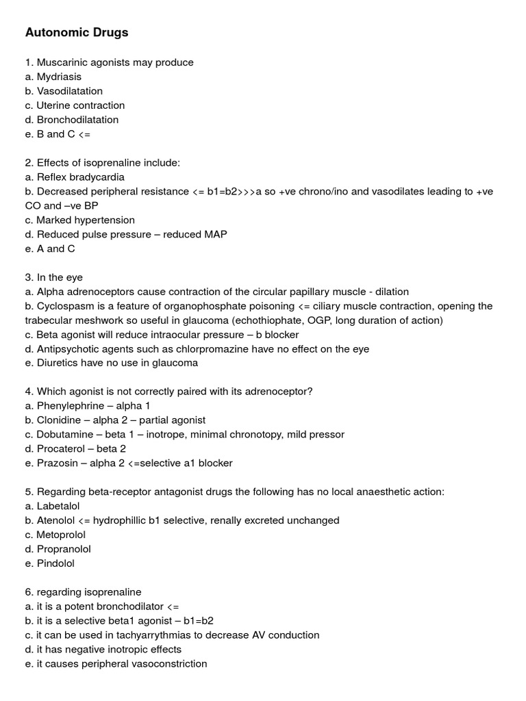 Autonomic Mcqs Explained | PDF | Receptor Antagonist | Acetylcholine