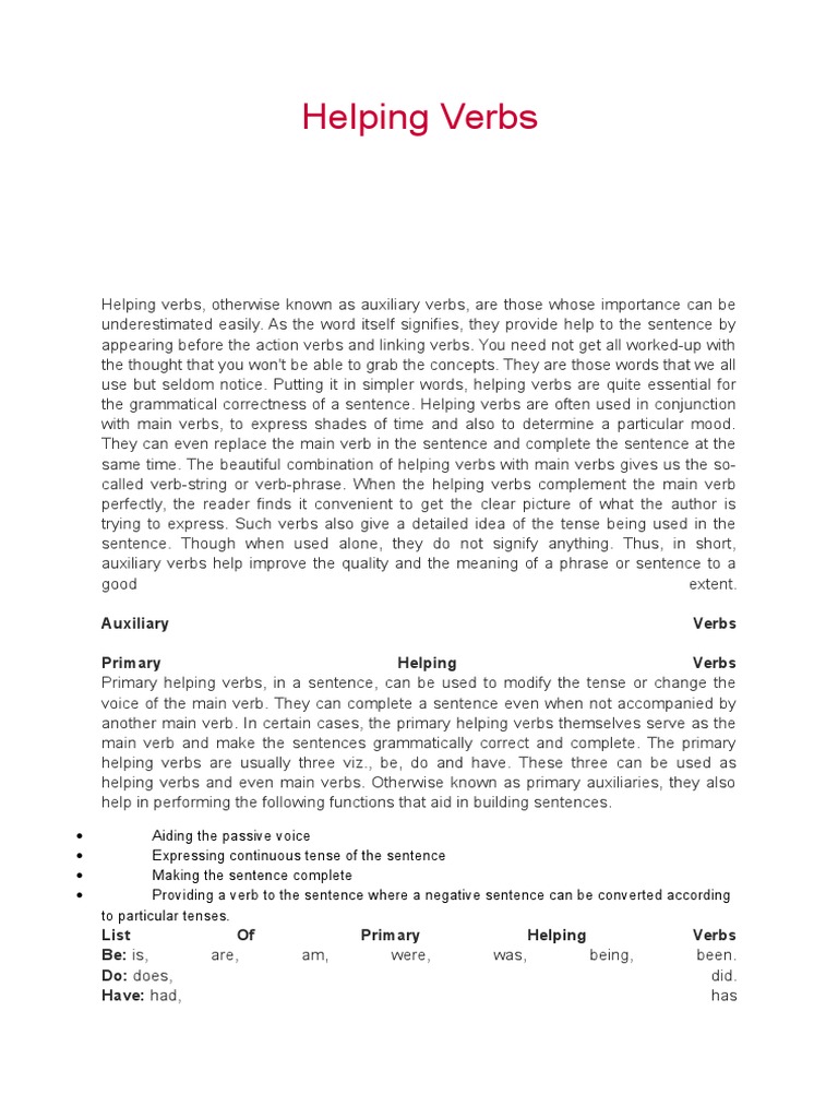 Helping Verbs | PDF | Verb | Grammatical Tense