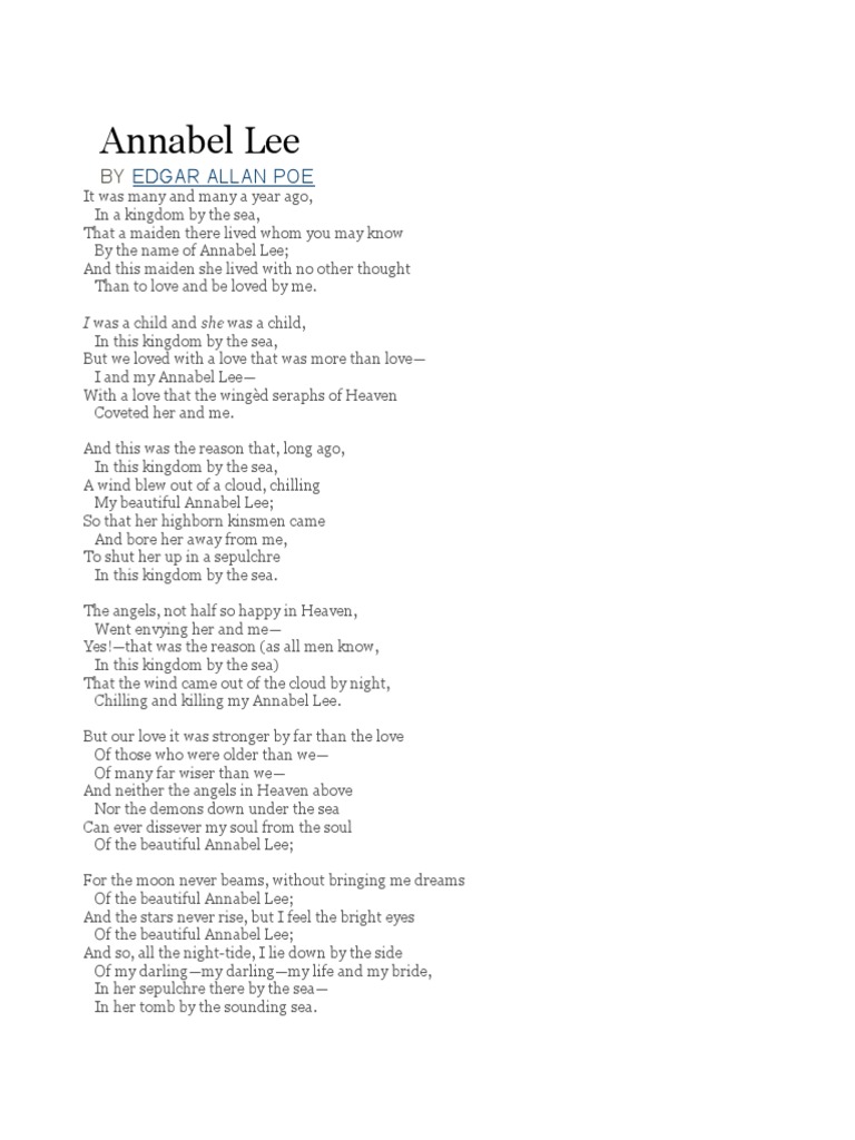 Annabel Lee: Edgar Allan Poe | PDF | Poems | Poetry