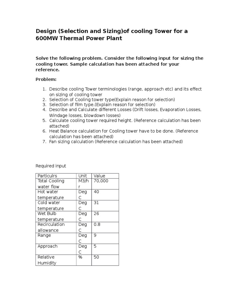 Design (Selection and Sizing) of Cooling Tower For A 600MW Thermal ...