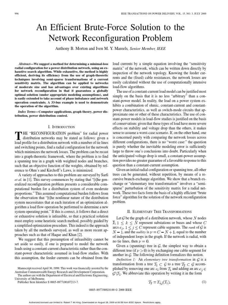 An Efficient Brute-Force Solution To The Network Reconfiguration Problem | PDF | Matrix ...