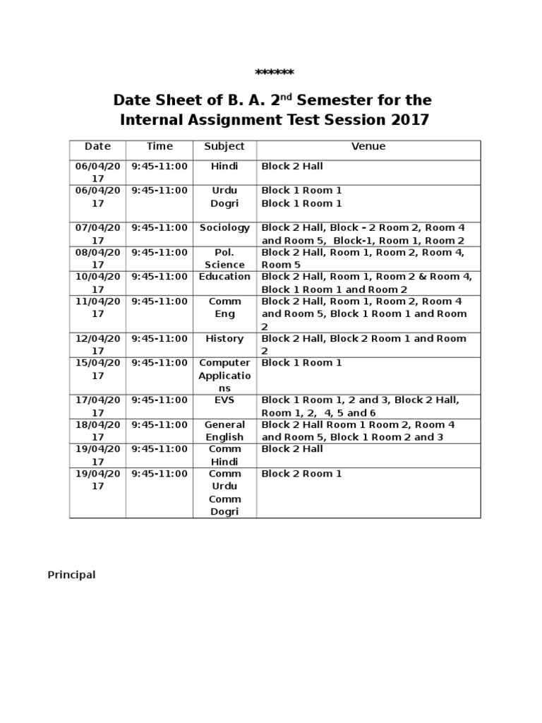 B.A. Date Sheets Internal Tests 2017 | PDF | Languages Of India | Indo ...
