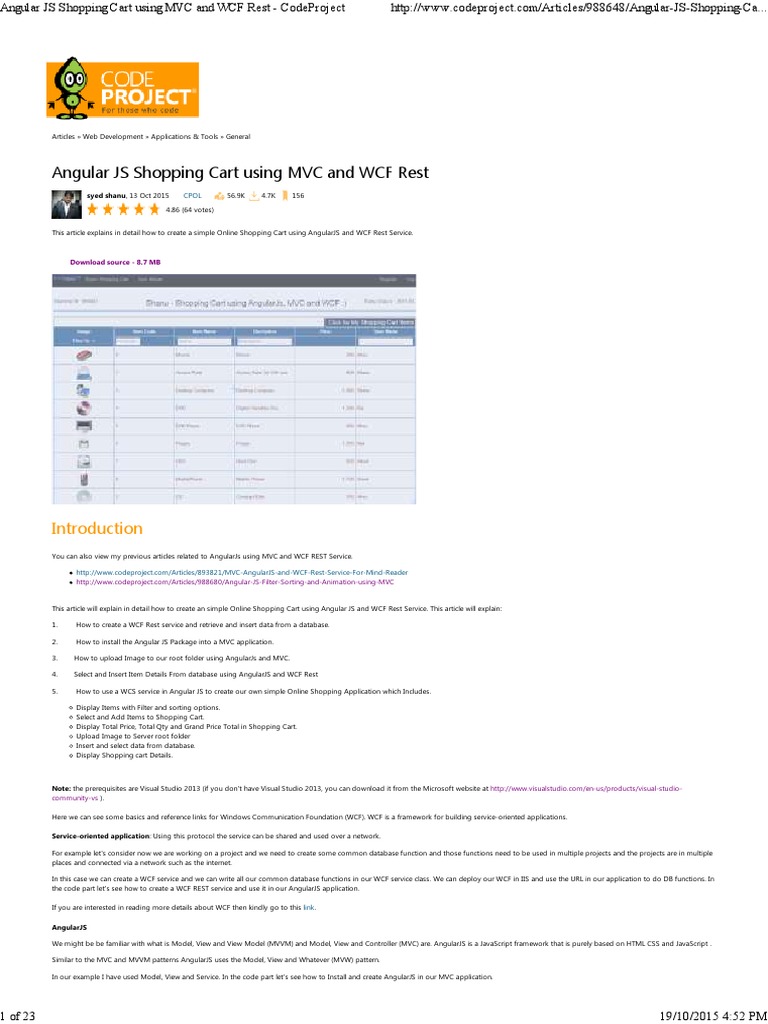 Angular JS Shopping Cart Using MVC and WCF Rest - CodeProject | PDF ...