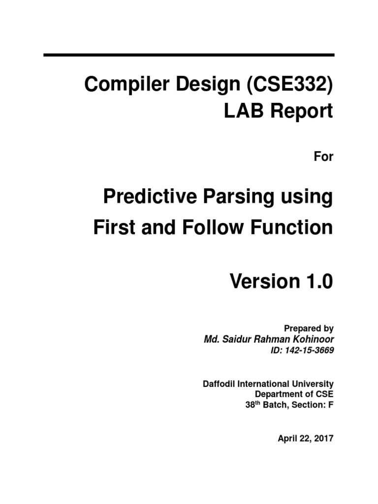 First and Follow Predictive Parser: Compiler Design | PDF | Parsing ...