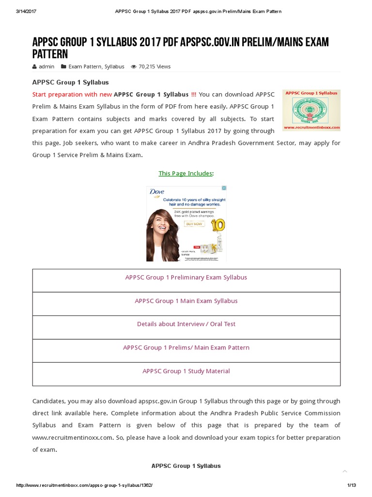 APPSC Group 1 Syllabus 2017 PDF Apspsc - Gov | PDF | Test (Assessment ...