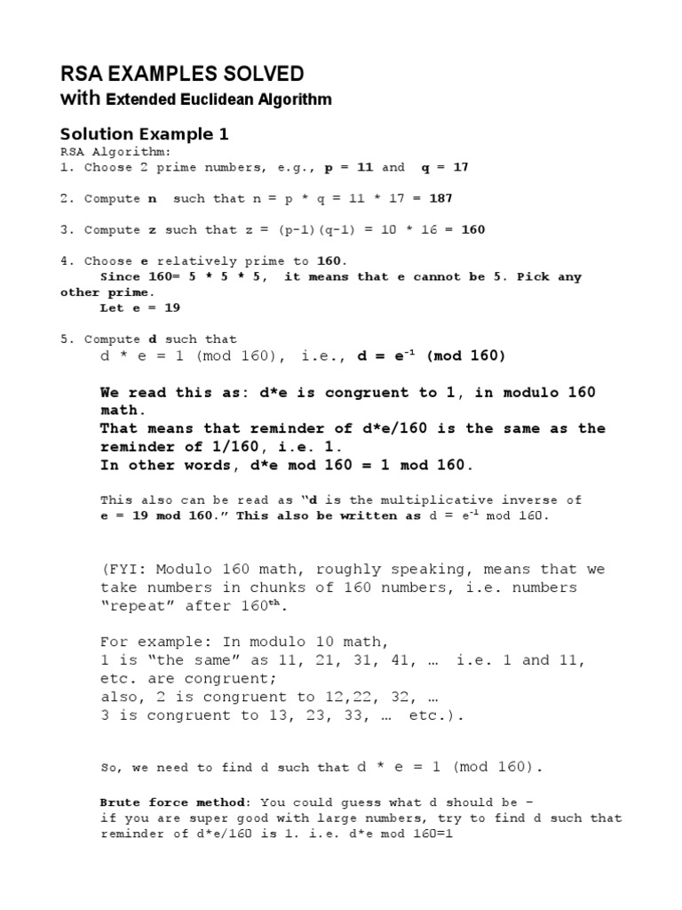 08 Extended Euclidean Algorithm Solutions | PDF | Public Key ...