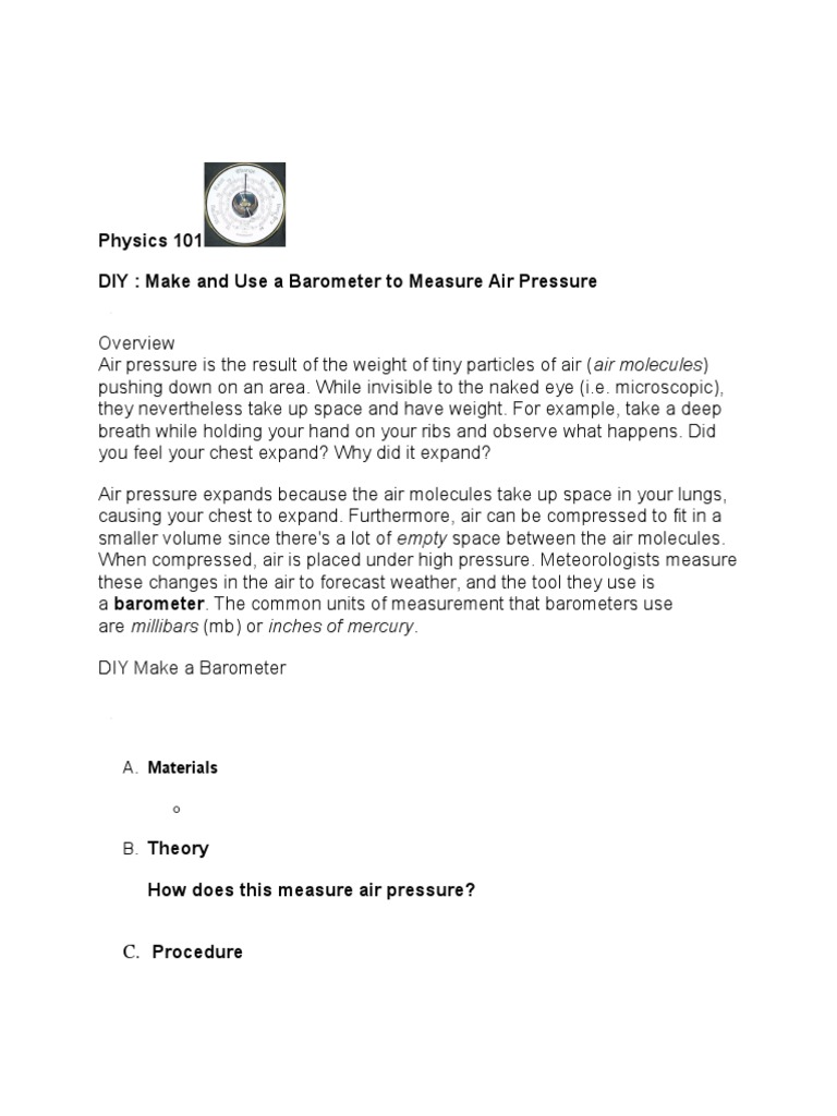 Physics 101 DIY: Make and Use A Barometer To Measure Air Pressure | PDF ...
