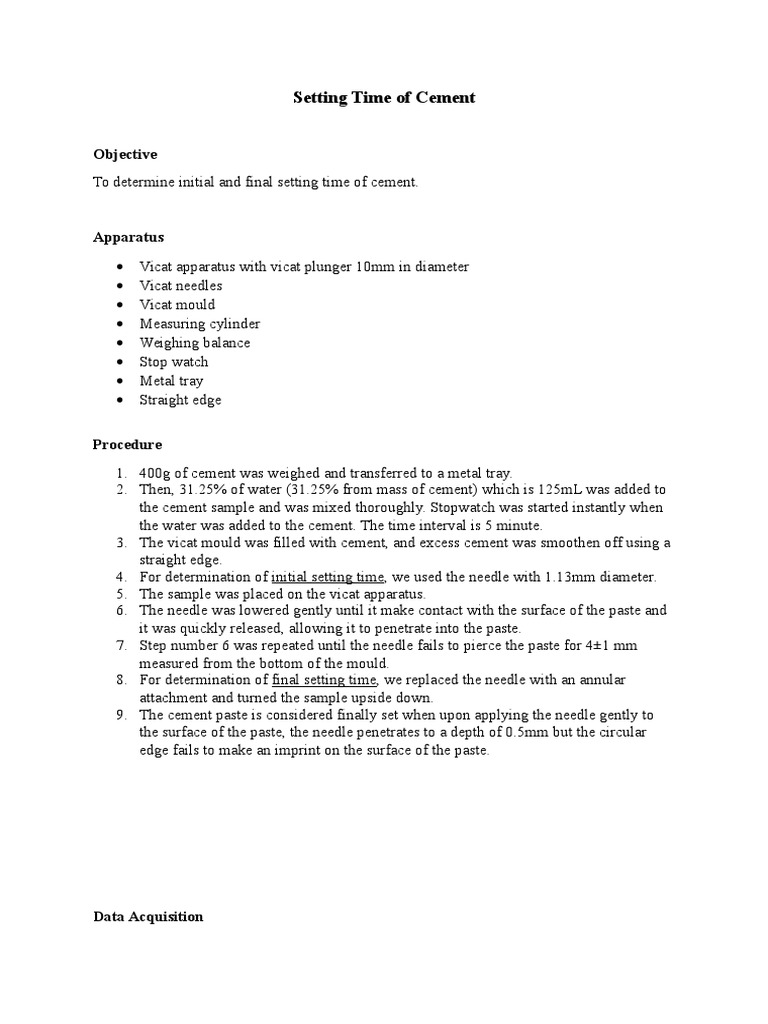 Setting Time of Cement | PDF | Cement | Nature
