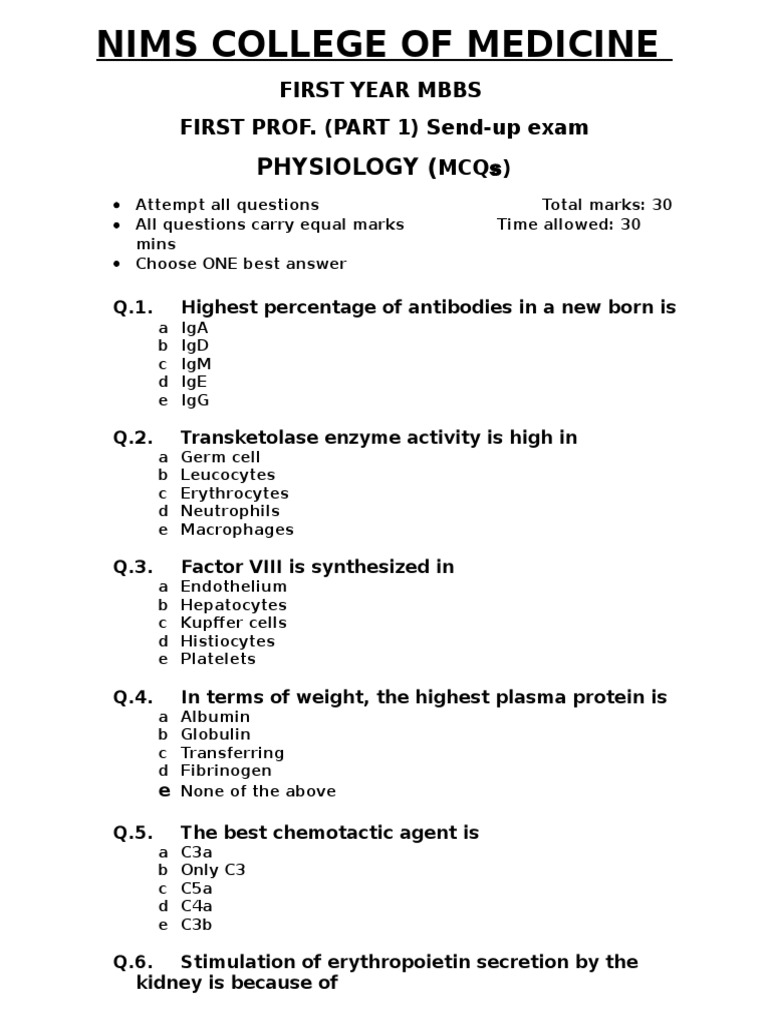 1st Year Sendup MCQs | PDF | Heart | Hypoxia (Medical)