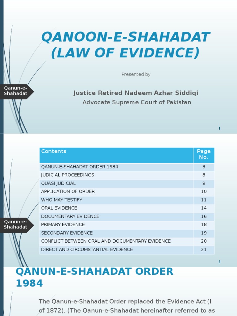 CLass 09 Qanoon e Shahadat (Law of Evidence) | PDF | Evidence (Law) | Evidence