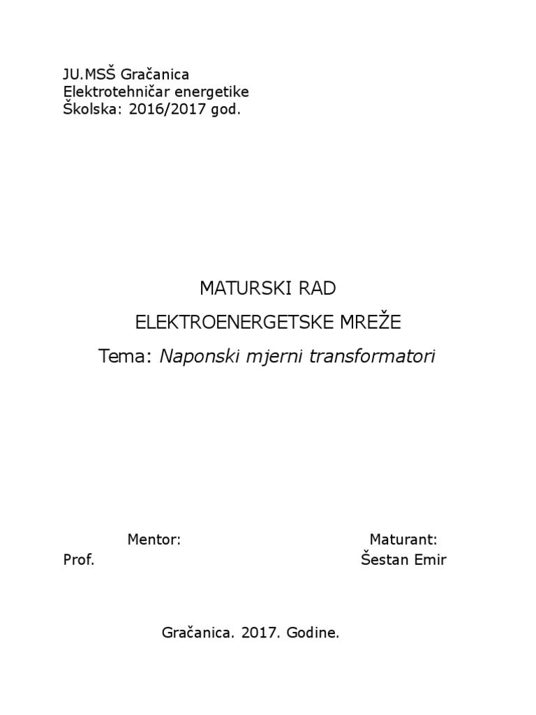 Maturski Rad Naponski Mjerni Transformatori | PDF