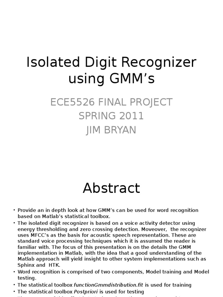 Isolated Digit Recognizer Using Gaussian Mixture Models | PDF | Speech ...