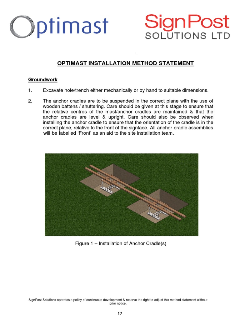 Optimast Installation Method Statement2 | PDF | Nut (Hardware) | Concrete
