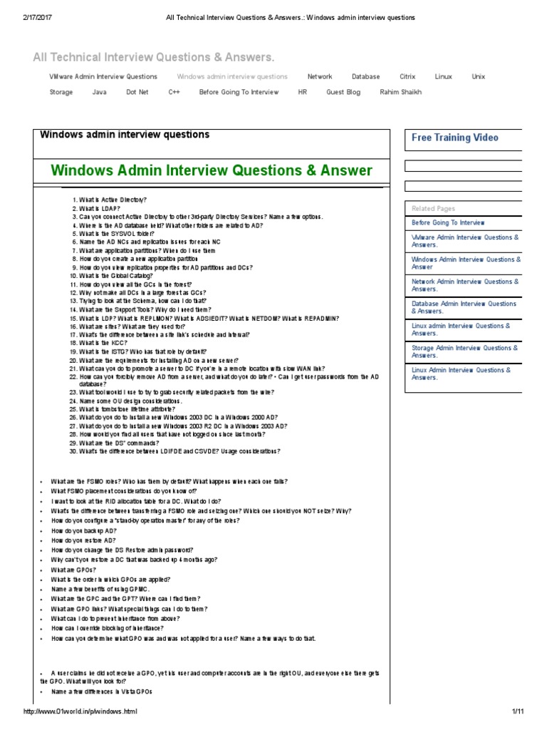All Technical Interview Questions & Answers | PDF | Active Directory | Group Policy