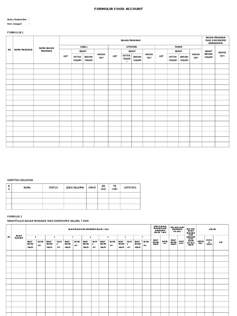 Contoh Formulir Food Account | PDF