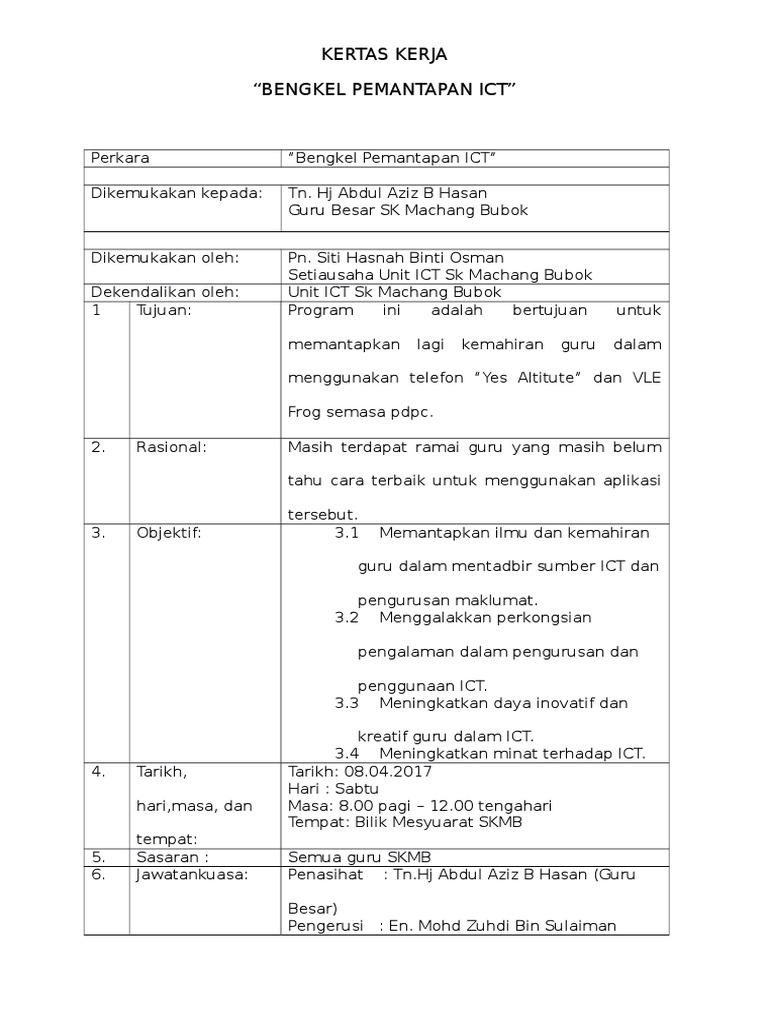 Kertas Kerja Bengkel Pemantapan Ict 2017 | PDF