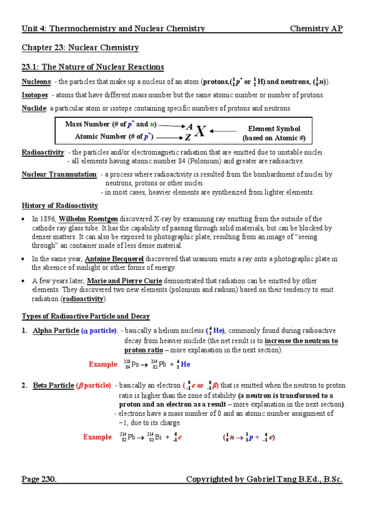 Chapter 23 Nuclear Chemistry Notes (Answers) PDF | PDF | Nuclear ...