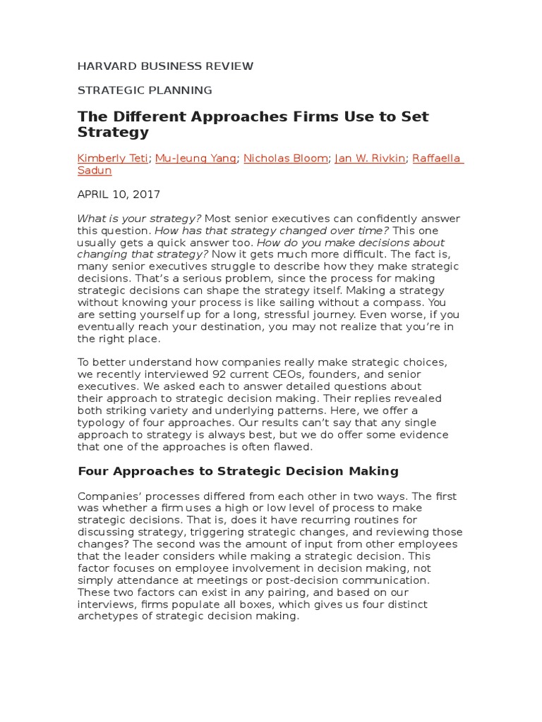 Harvard Business Review | Decision Making | Strategic Management