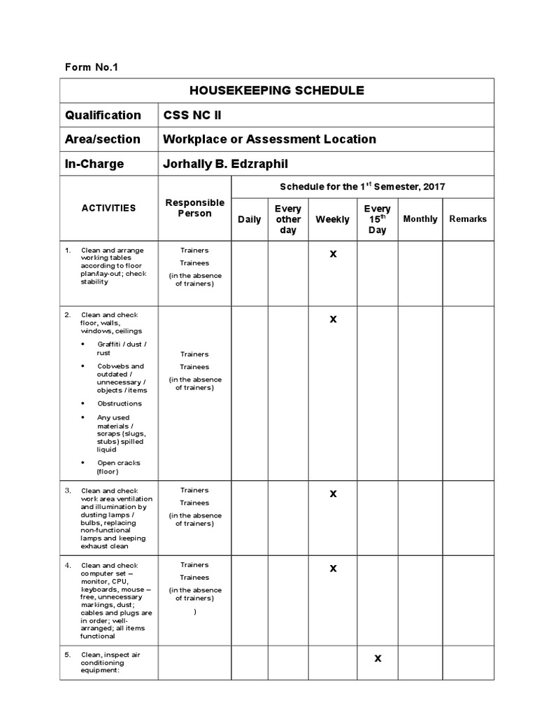 Housekeeping Schedule for 2017 | PDF | Equipment | Manufactured Goods