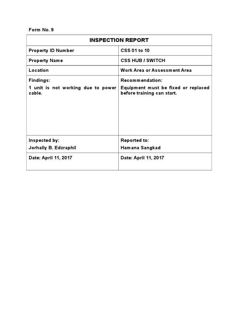 Form 9 - Inspection Report | PDF