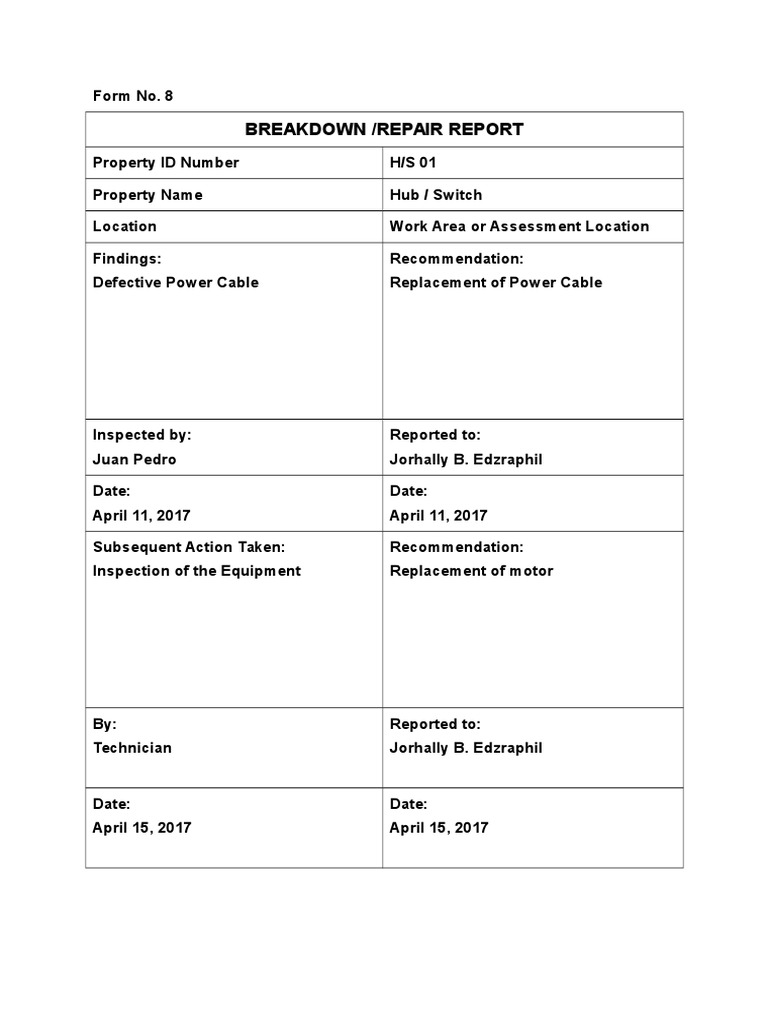 Breakdown and Repair Report Form | PDF | Law