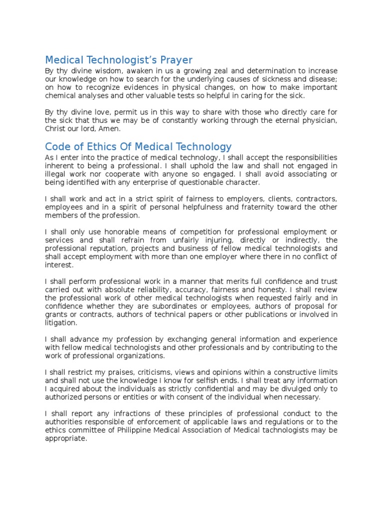 Medical Technologist's Prayer | PDF | Profession | Employment