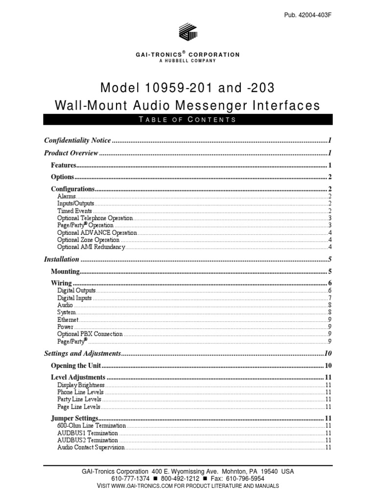 Wall-Mount Audio Messenger Interfaces | PDF | Switch | Telephone