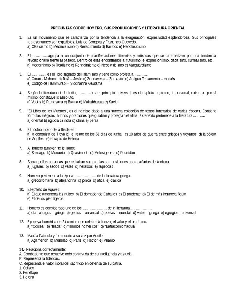 Preguntas sobre Homero y la Ilíada | PDF | Odiseo | Odisea