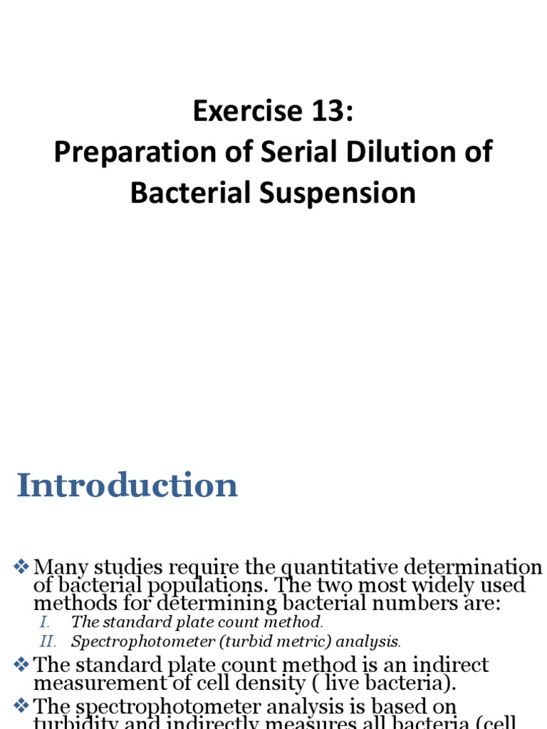 Exercise 13 Serial Dilution of Bacterial Suspension | PDF | Colony ...