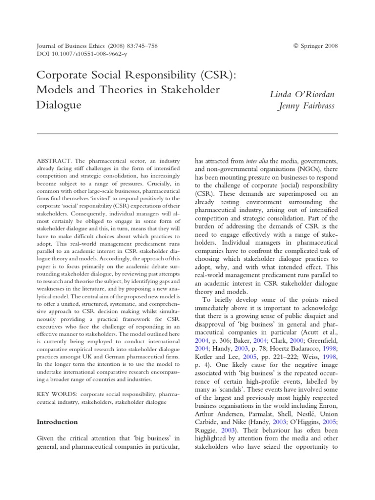 CSR Models and Theories | PDF | Corporate Social Responsibility ...