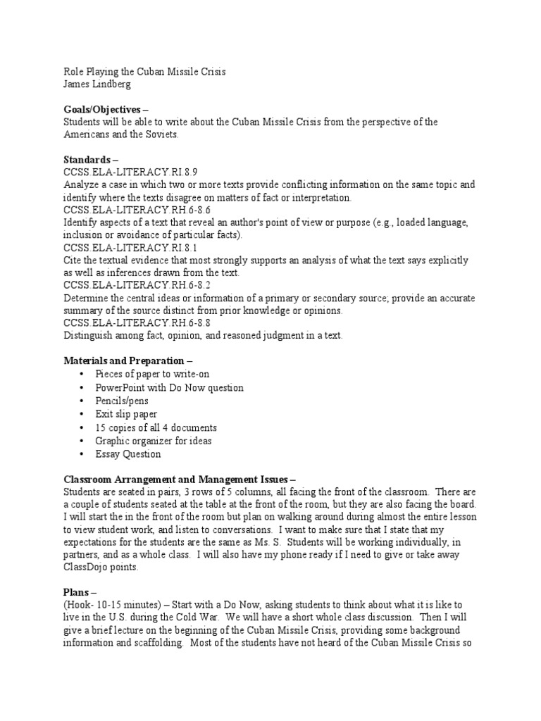 Lesson Plan 3 Cuban Missile Crisis Day 1 | PDF | Special Education ...